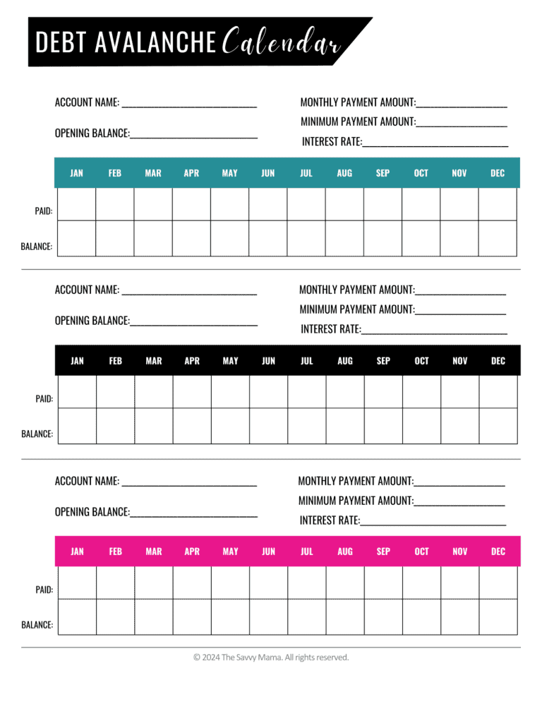 Easy Debt Snowball Worksheet & Debt Avalanche Worksheet
