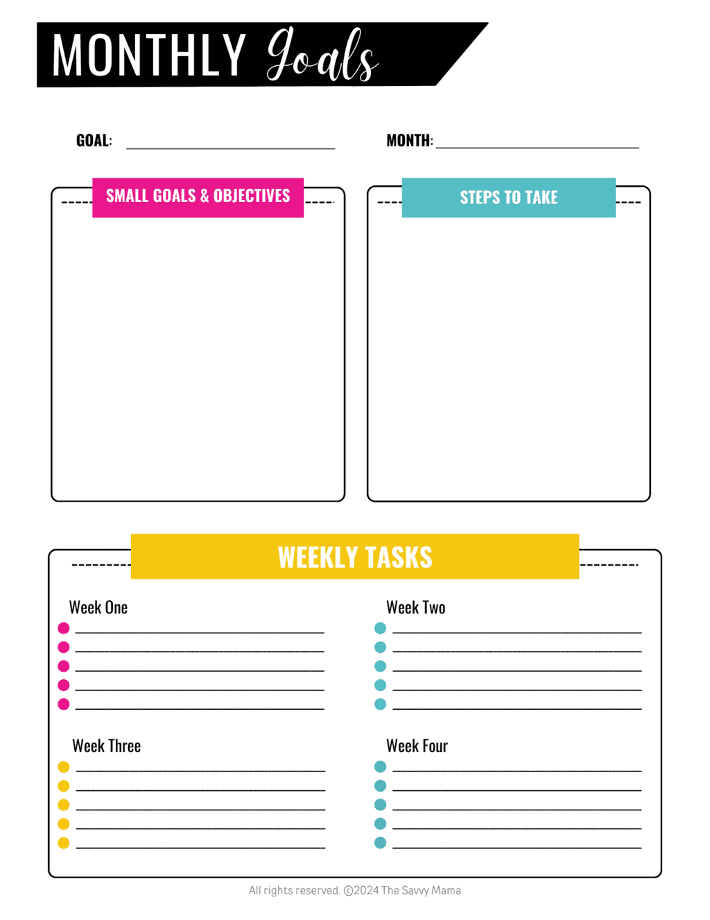 Free Printable To Create Achievable Monthly Goals (2025)